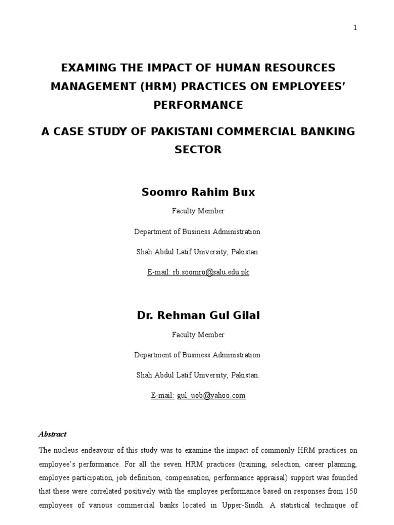 Examing The Impact of Human Resources Management (HRM) Practices On Employees' Performance | PDF ...