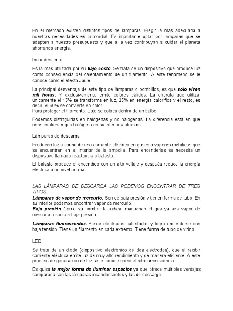 Lámparas | PDF | Diodo emisor de luz | Bombilla incandescente