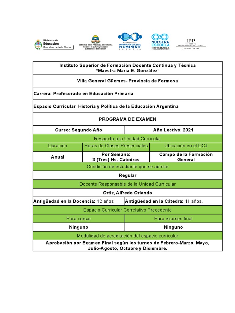 Programa de Examen H Ist y Pol. de La Educ | PDF | Argentina