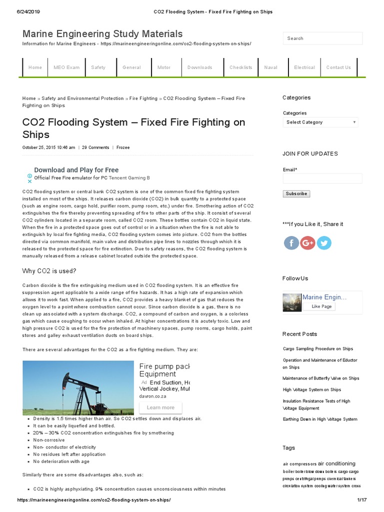 CO2 Flooding System - Fixed Fire Fighting On Ships | PDF | Carbon ...