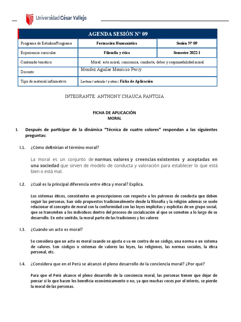 Ficha de Aplicación Sesión 9 - Anthony Chauca | PDF | Moralidad | Discriminación