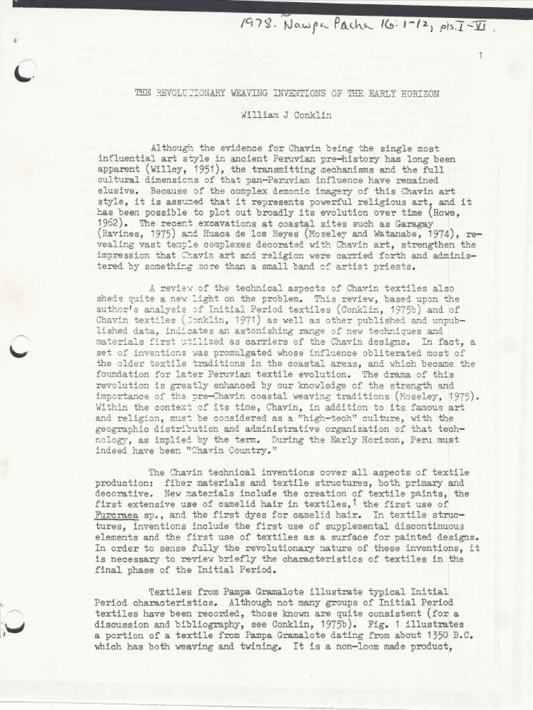 Conklin 1978 (The Revolutionary Weaving Inventions of The Early Horizon ...