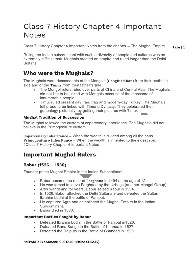 Class 7 History Chapter 4 | PDF | Mughal Empire | Timurid Dynasty