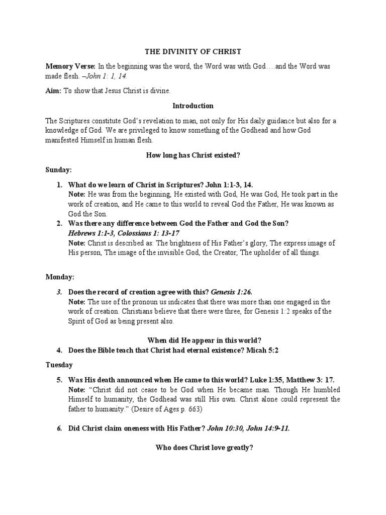 Lesson 3 The Divinity of Christ | PDF | God In Christianity | God The ...