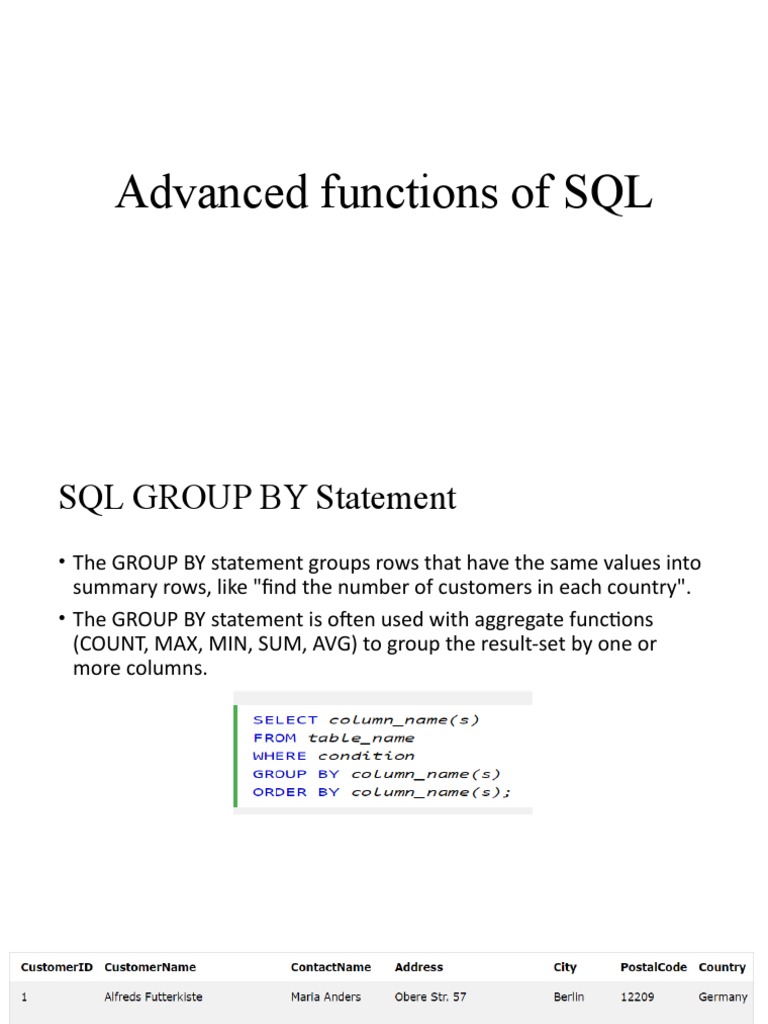 Advanced Functions of SQL | PDF | Computer Programming | Information Retrieval