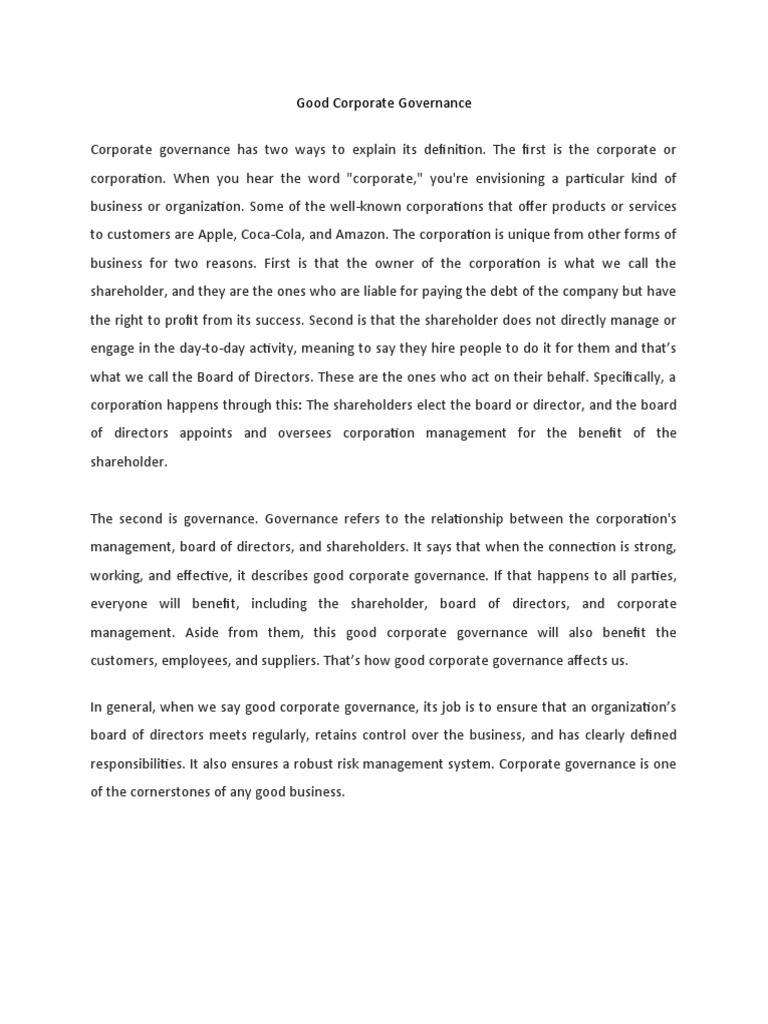 Understanding Good Corporate Governance | PDF | Governance | Corporate ...
