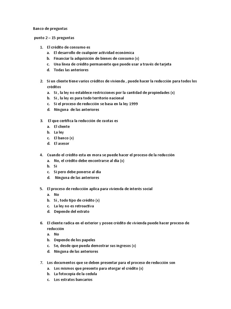 Banco de Preguntas | PDF | Bancos | Crédito