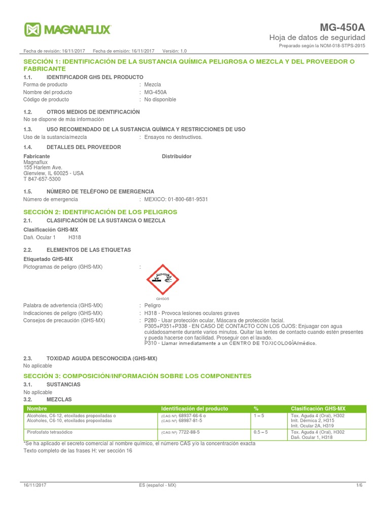 MSDS MG-450A - Safety-Data-Sheet - Espanol | PDF