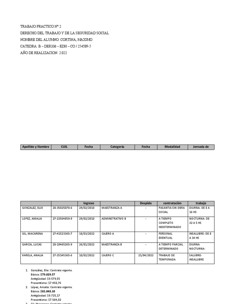 TP2 - Derecho Del Trabajo y La Seguridad Social - Cortina Maximo | PDF | Labor | Relaciones ...