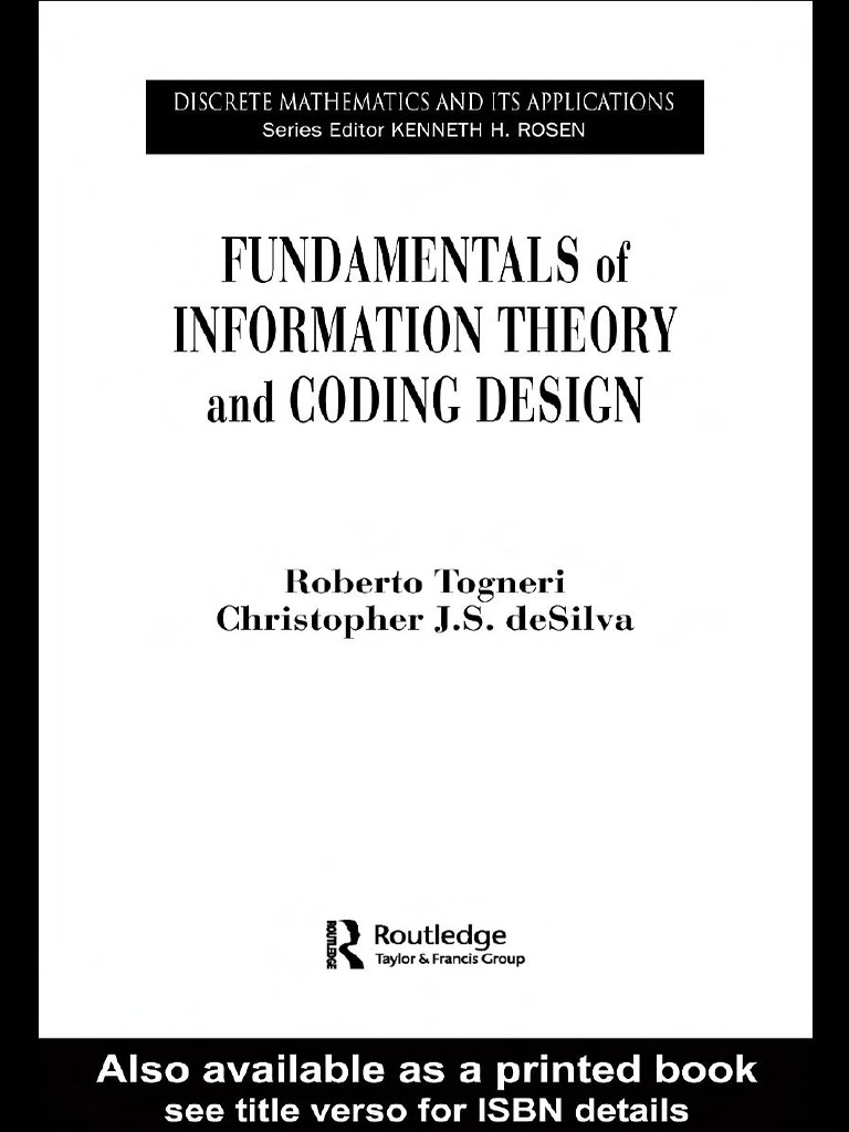 Togneri Fundamentals of Information Theory and Coding Design Discrete Mathematics and It ...