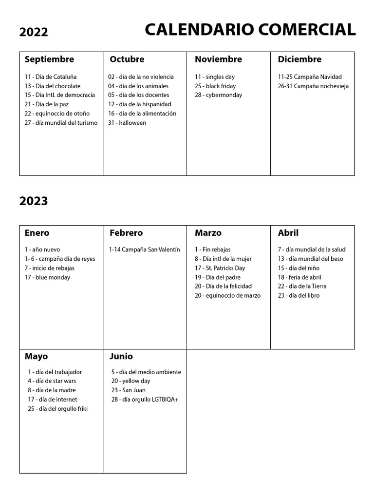 Calendario Comercial | PDF