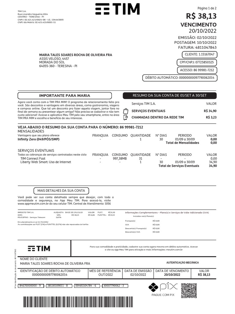 Fatura 4 | PDF | Celulares | Telecomunicações