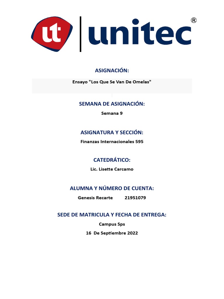 Reflexión sobre "Los Que Se Van De Omelas" | PDF