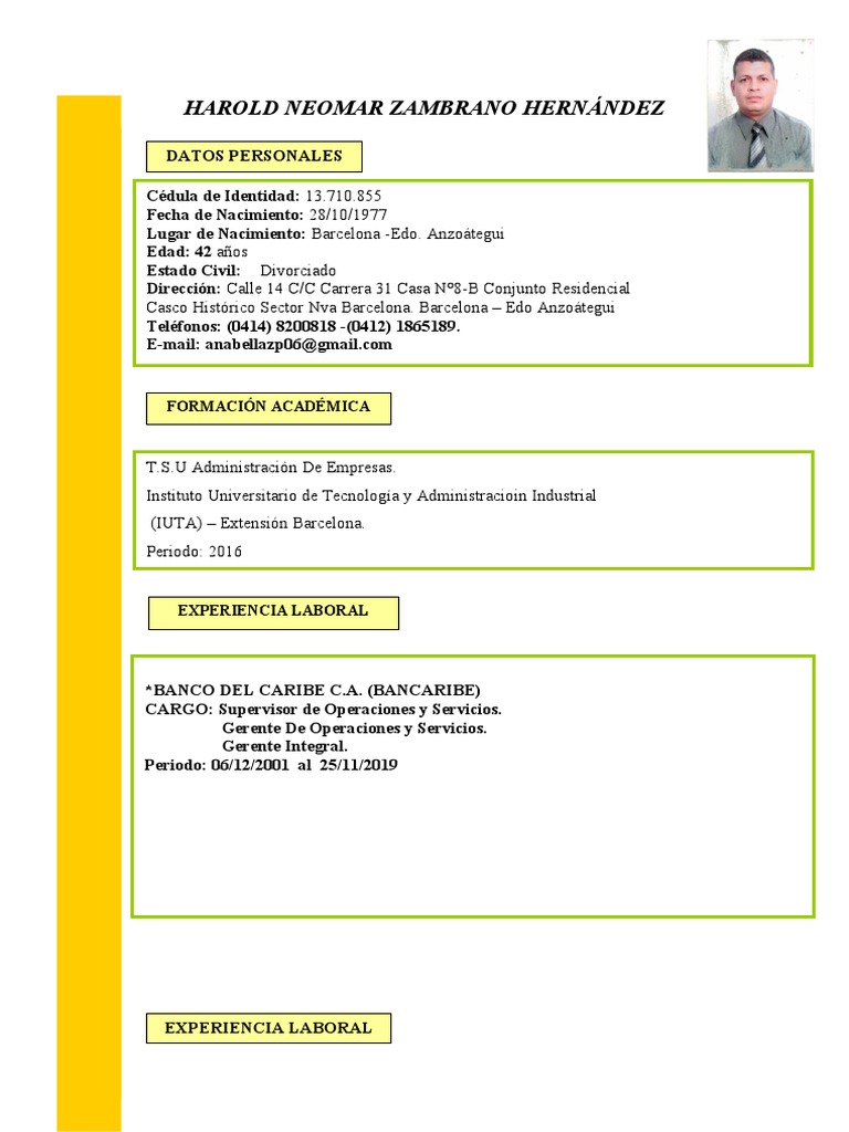 Curriculum Harold Zambrano | PDF