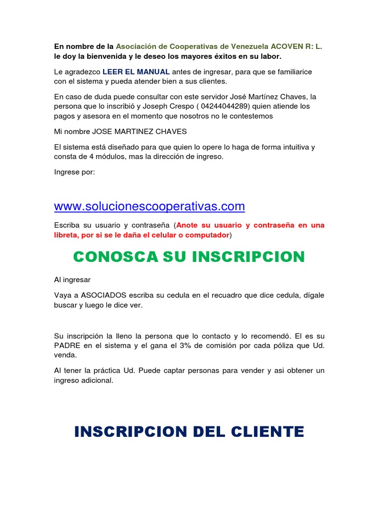 RCV Manual Word | PDF | Póliza de seguros