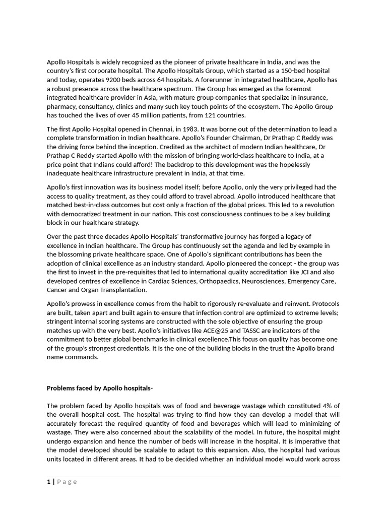 Project Report Group 4 Demand Forecasting at Apollo Hospitals | PDF ...