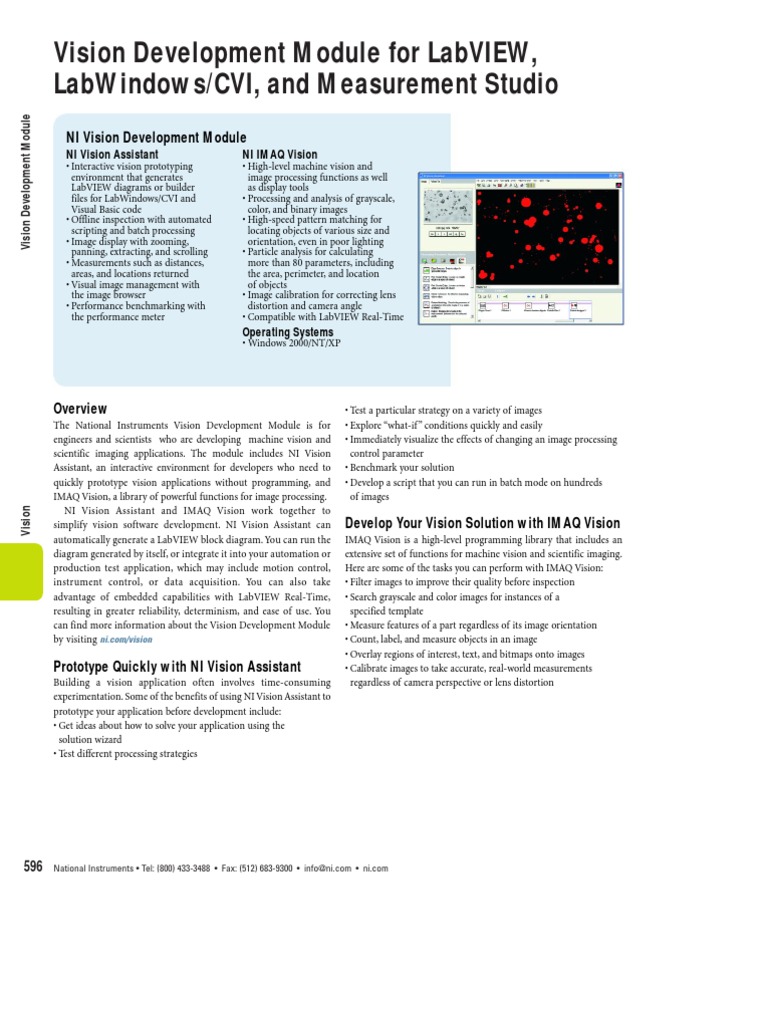 Vision Development Module For Labview, Labwindows/Cvi, and Measurement ...