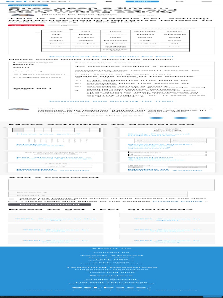 Narrative Tenses and Story Writing Activity - Esl | PDF | Linguistics ...