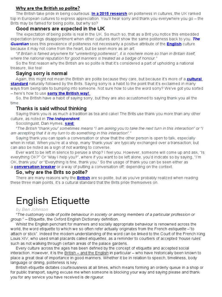Understanding British Politeness | PDF | Etiquette | Human Communication