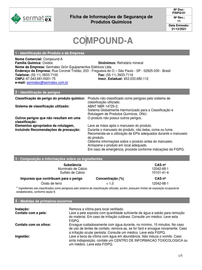 FISPQ Compound A | Download grátis PDF | Embalagem e rotulagem | Vapor