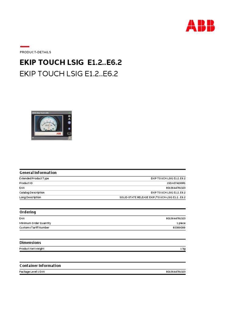 1SDA074199R1 Ekip Touch Lsig E1 2 E6 2 | PDF | Electronics | Electric Power