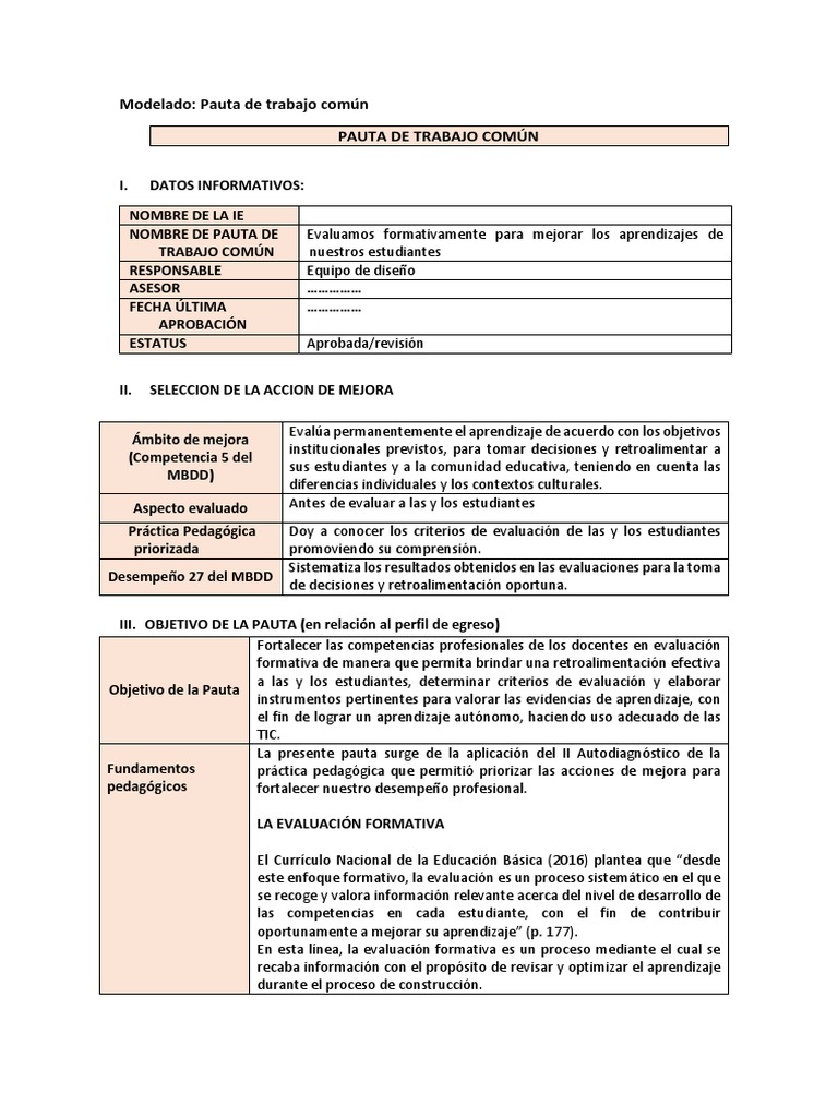 Modelo Pauta Trabajo Comun | PDF | Evaluación | Aprendizaje
