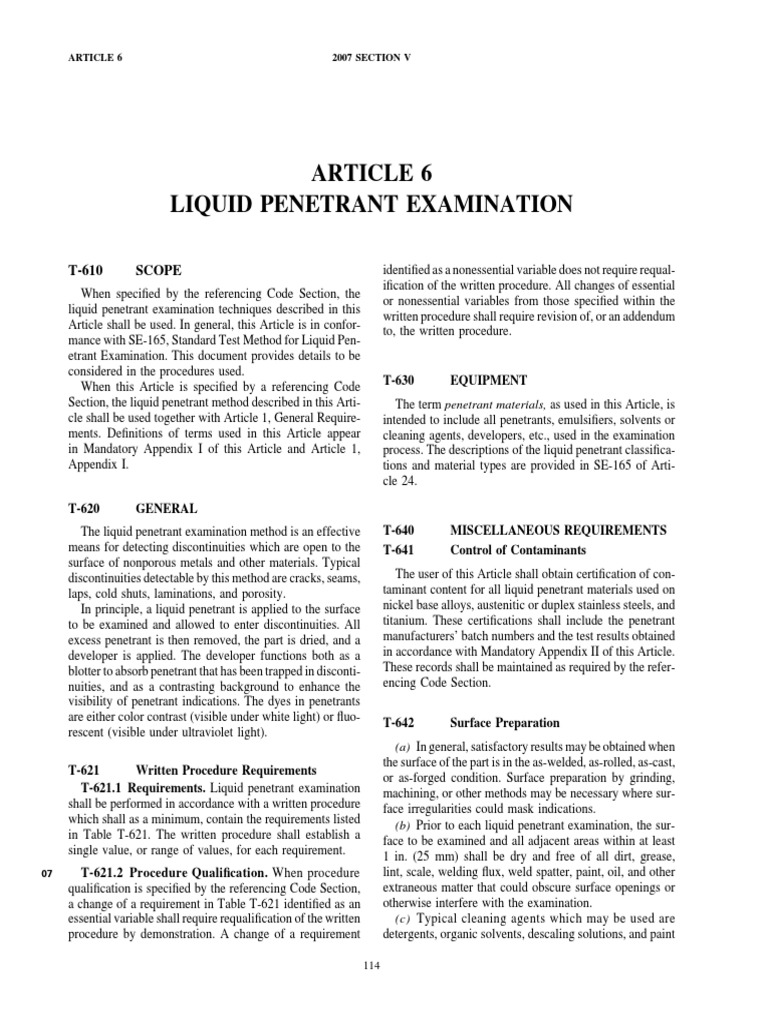 Asme Sec V Art 6 2007 | PDF | Chemistry | Materials