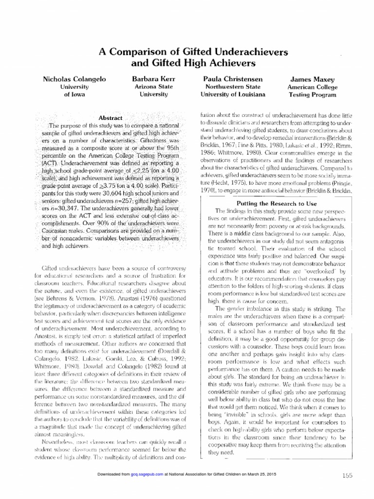 Gifted Underachievers vs. High Achievers | PDF | Intellectual ...