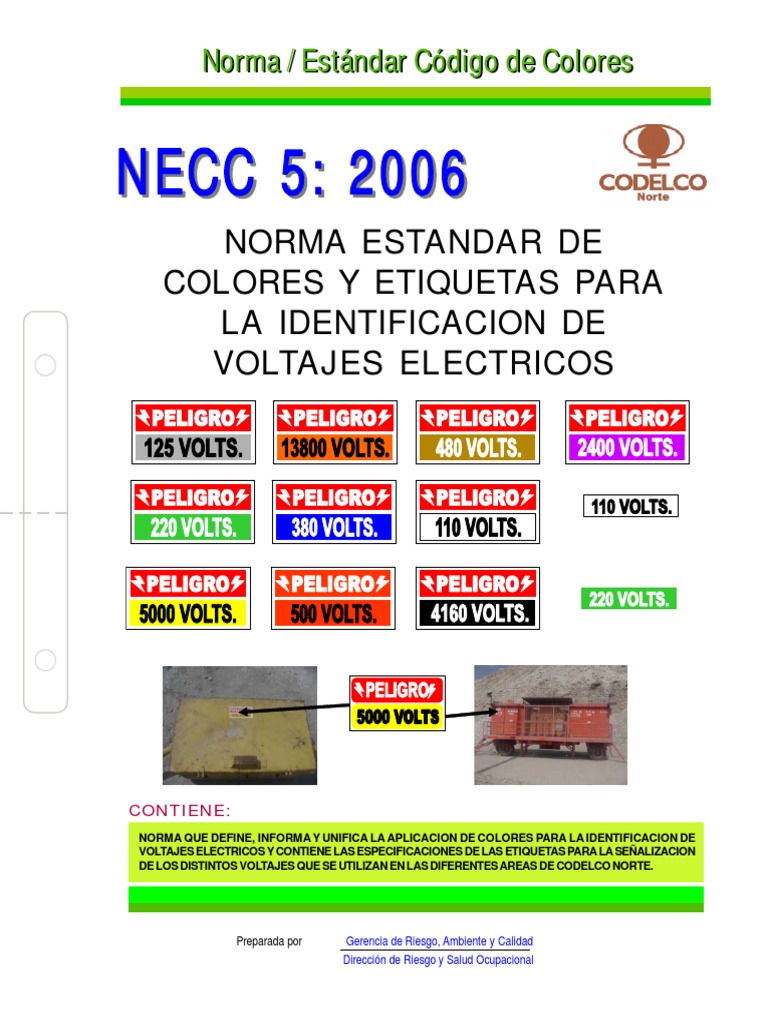Norma estandariza colores y etiquetas para identificar voltajes eléctricos | PDF | Seguridad y ...