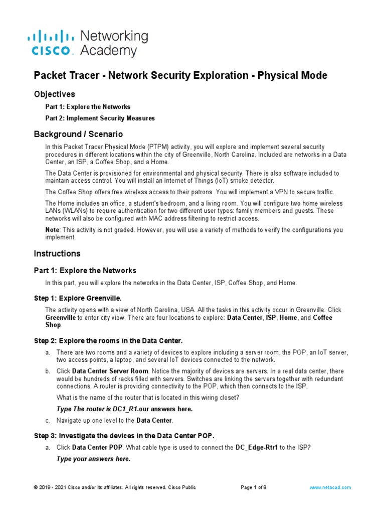 3.11.1 Packet Tracer - Network Security Exploration - Physical Mode | PDF | Computer Network ...