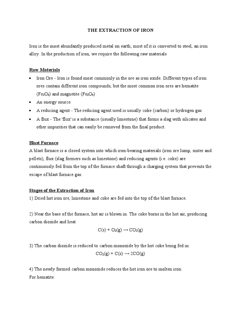 The Extraction of Iron | PDF | Iron | Iron Ore