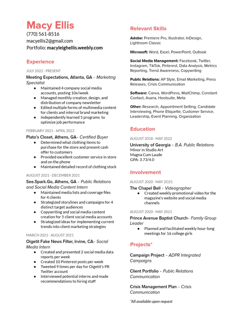 Macy Ellis Resume 2022 | PDF | Social Media | Popular Culture & Media ...