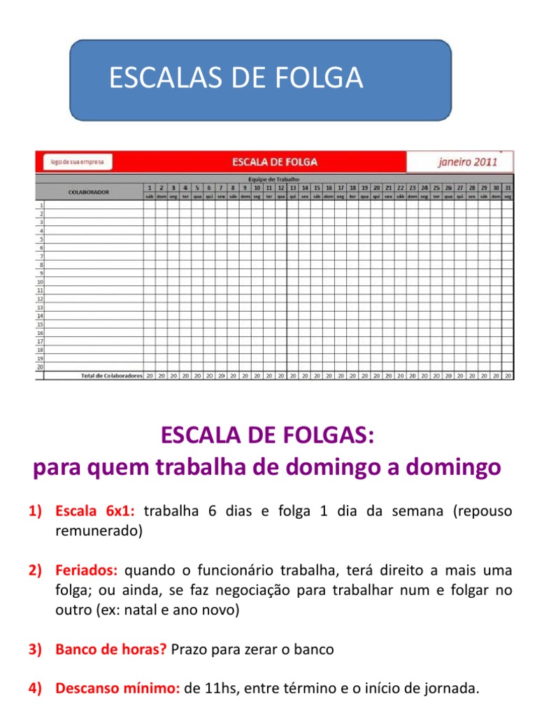 Escalas de Folga: Modelos e Exemplos de Distribuição de Funcionários em ... Escalas de Folga: Modelos e Exemplos de Distribuição de Funcionários em ...