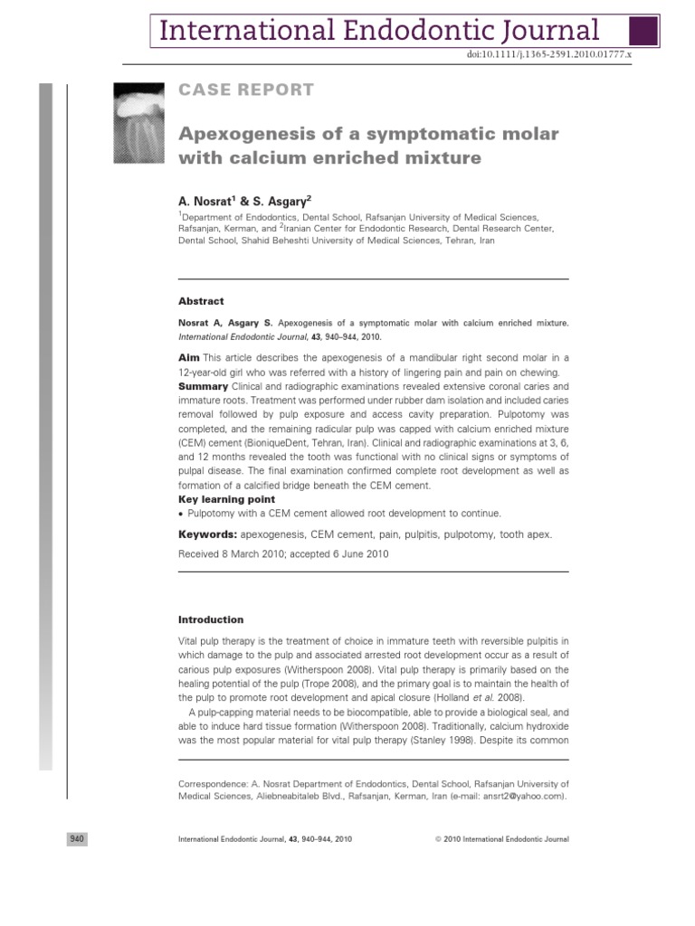 Apexogenesis with Calcium Enriched Mixture | PDF | Clinical Medicine ...