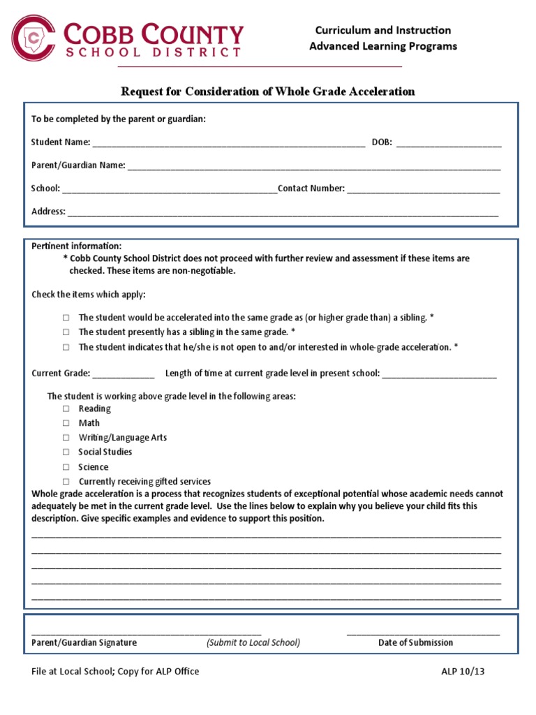 CCSD Acceleration Request Form | PDF | Parent | Educational Stages