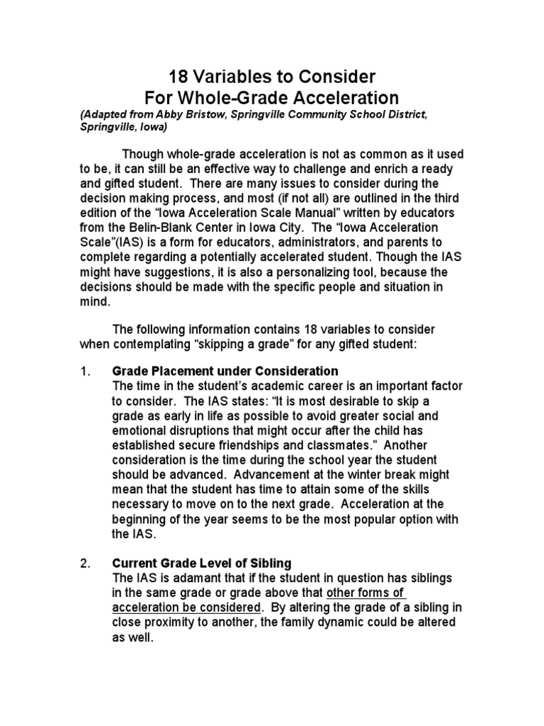 18 Variables To Consider For Whole Grade Acceleration | PDF | Wellness