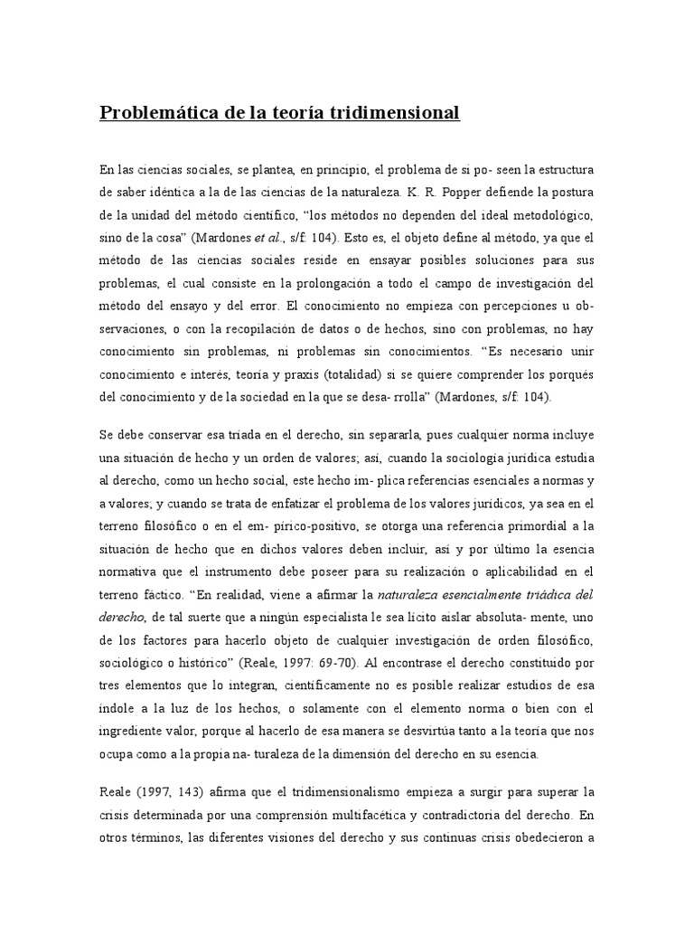 Problemática de La Teoria Tridimensional | PDF | Conocimiento | Jurisprudencia