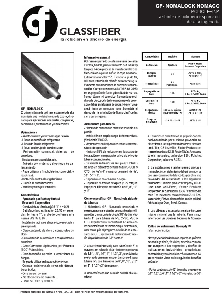 Aislamiento Tuberia Nomalock | PDF | Aislamiento térmico | Tubería ...
