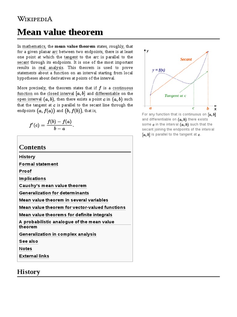 Mean Value Theorem | PDF | Derivative | Continuous Function