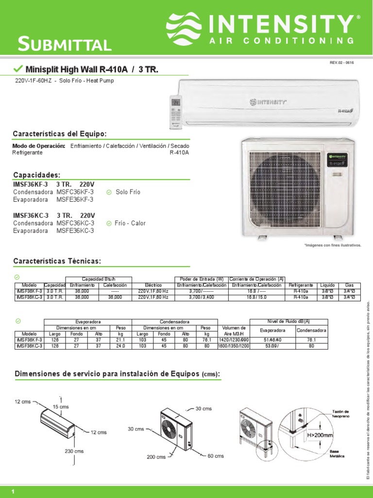 Mini Split 3 TR Intensity | PDF | Electrodoméstico | Transferencia de calor