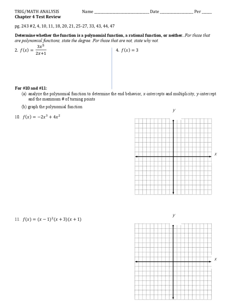 Polynomial Functions Test Review | PDF | Asymptote | Polynomial