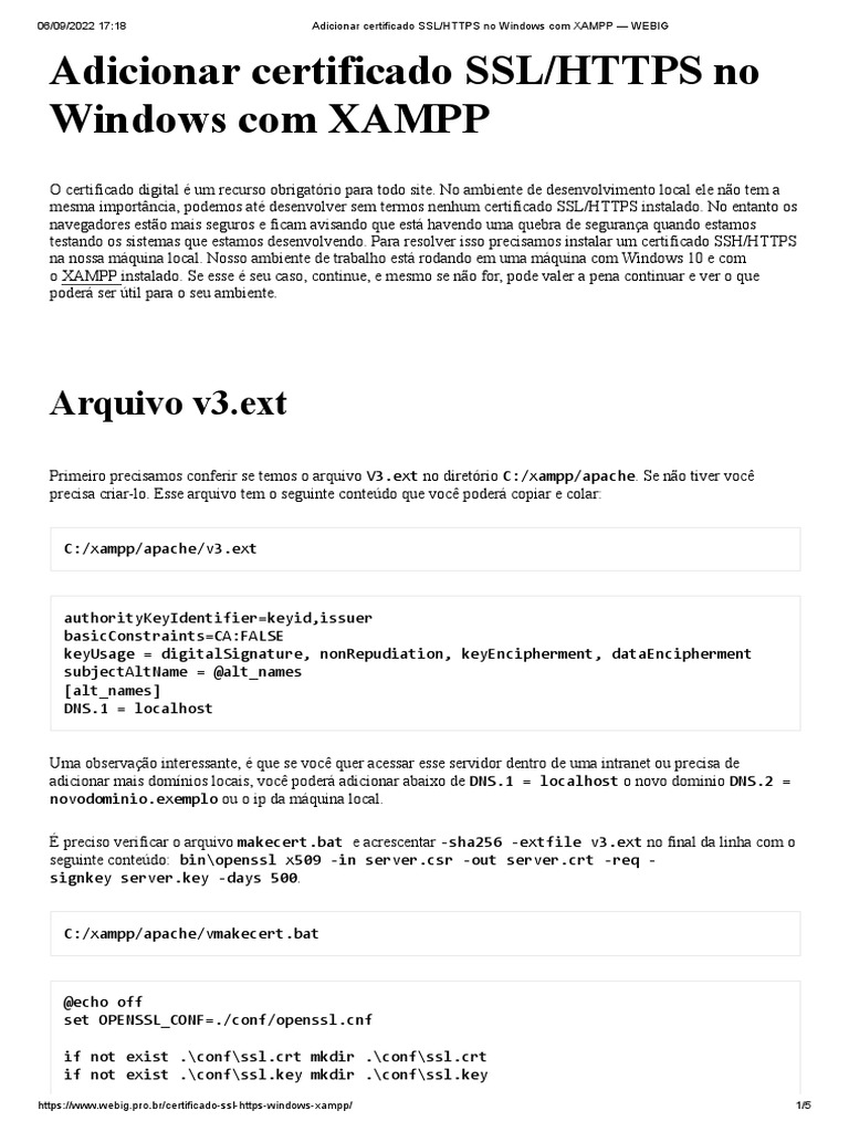Como adicionar um certificado SSL/HTTPS no Windows usando XAMPP | PDF | Sistema de Nomes de ...