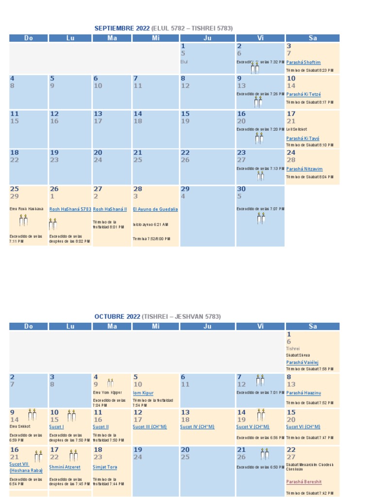 Calendario de Parashot 5783 | PDF | Janucá | Pascua
