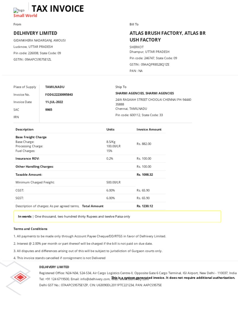 Delhivery Freight Invoice Details | PDF | Payments | Invoice