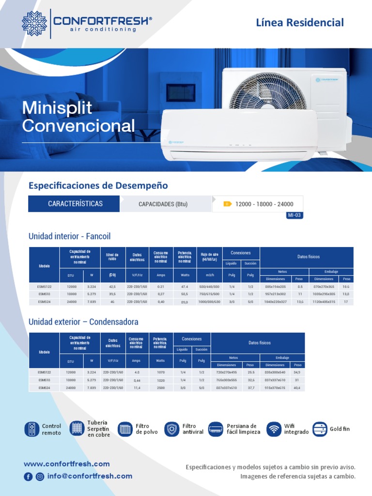 Ficha Técnica Minisplit ESMS 2022 (2) (3) Nueva | PDF
