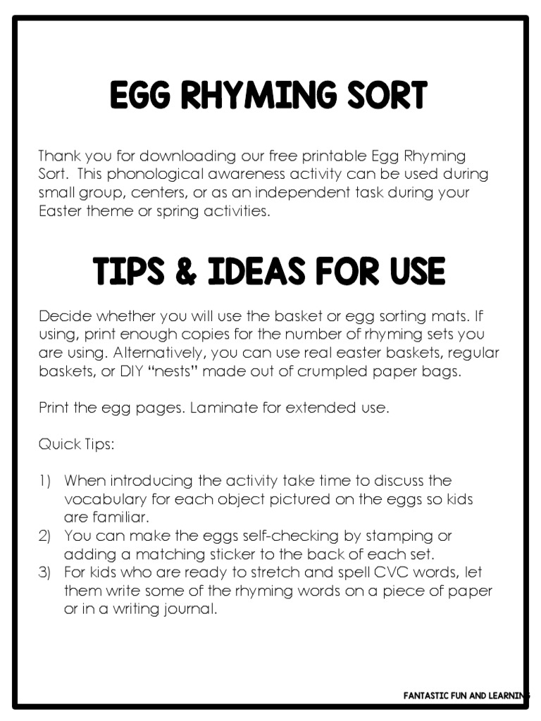 Egg Rhyming Sort | PDF | Language Arts & Discipline