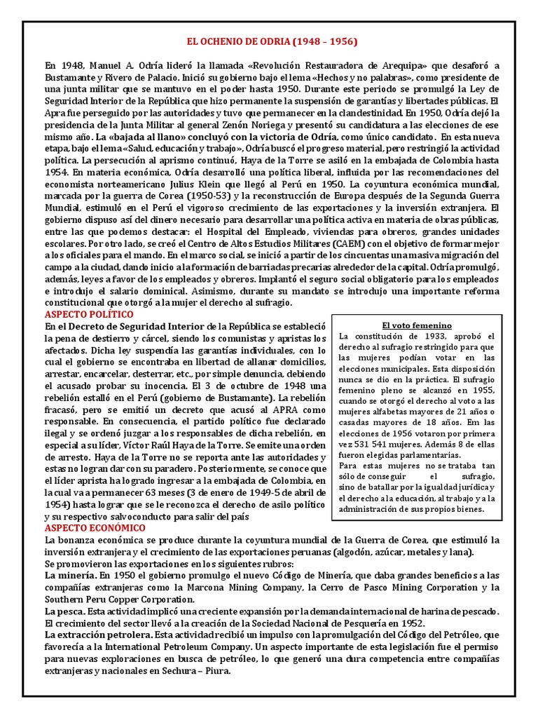 El Ochenio de Odria | PDF | Gobierno | Perú