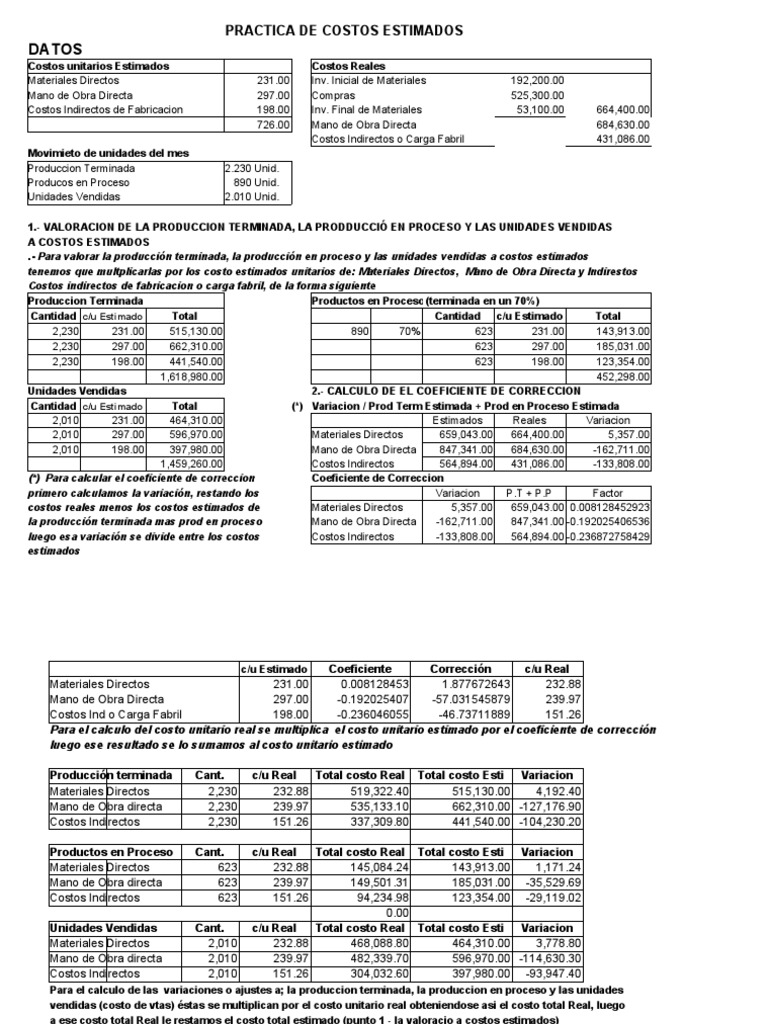 PRACTICA Resuelta de COSTOS ESTIMADOS | PDF | Economias