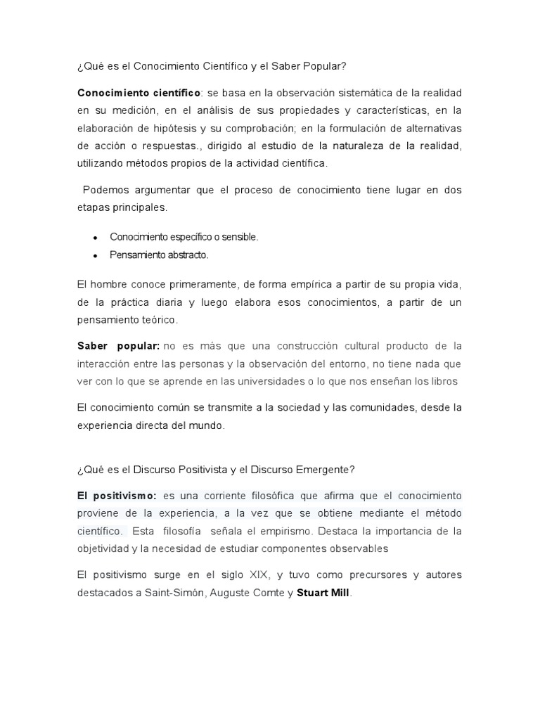 Conocimiento Cientico y Saber Popular | PDF | Conocimiento | Pensamiento