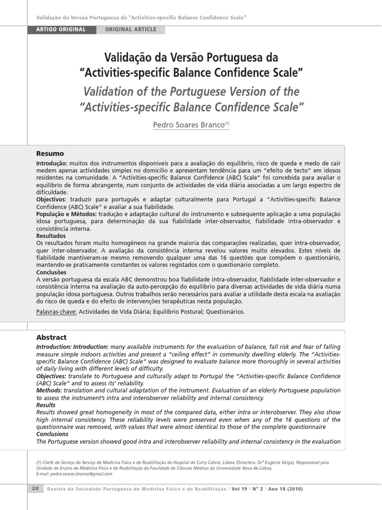 Escala ABC Artigo de Validação | PDF | Portugal | Traduções